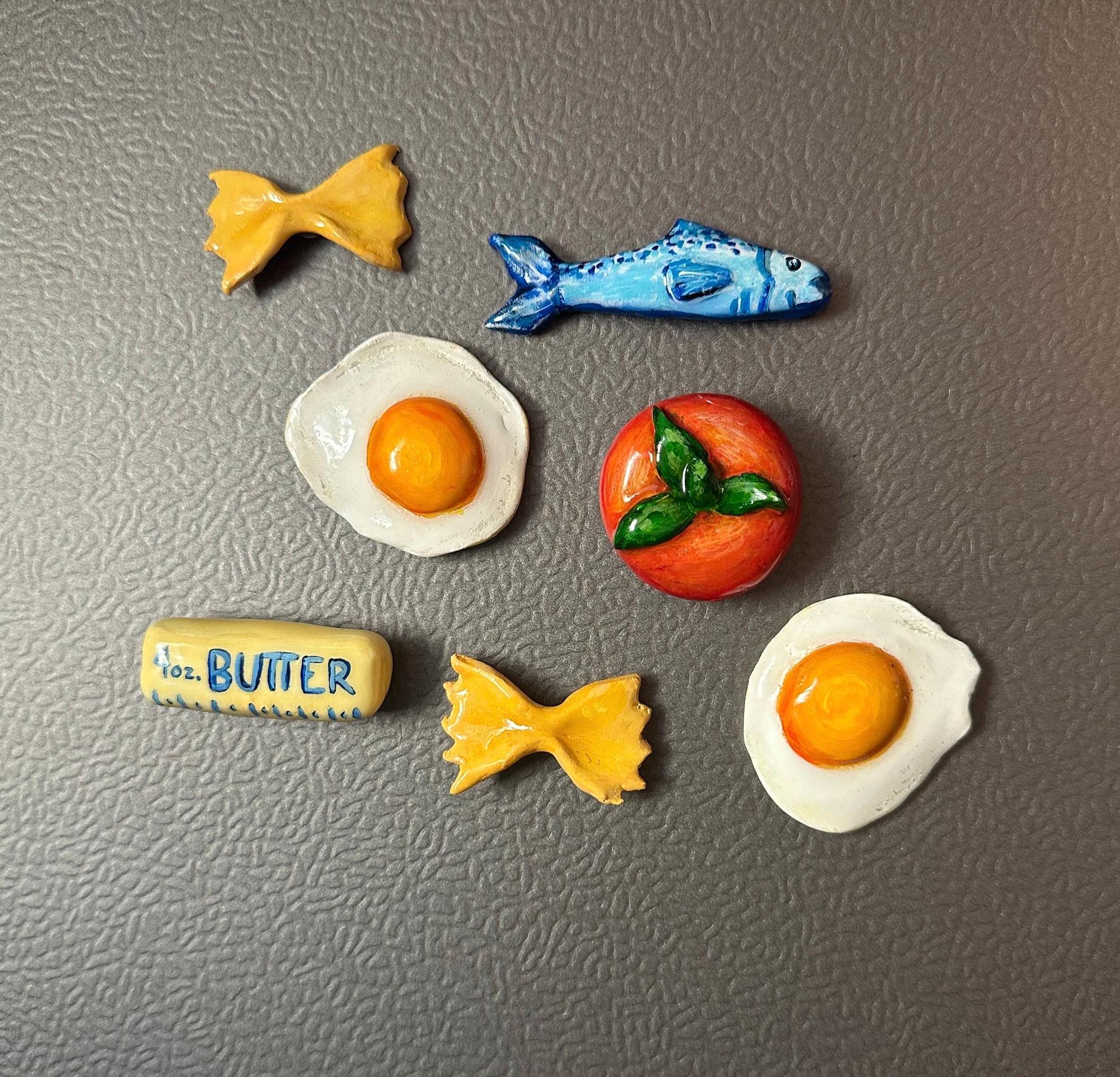Handmade Clay Food Magnets: Tomato, Sardine & Pasta - Eclectic Decor ...