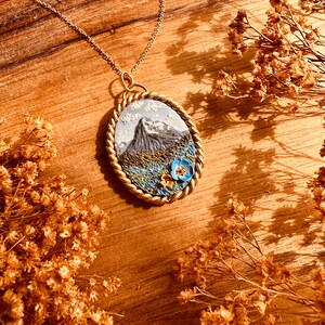 Gold Framed Mountain Landscape Pendant Necklace | Handmade Polymer Clay ...