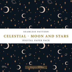 Celestial Moon and Stars Seamless Pattern – Navy Gold (digital Paper ...