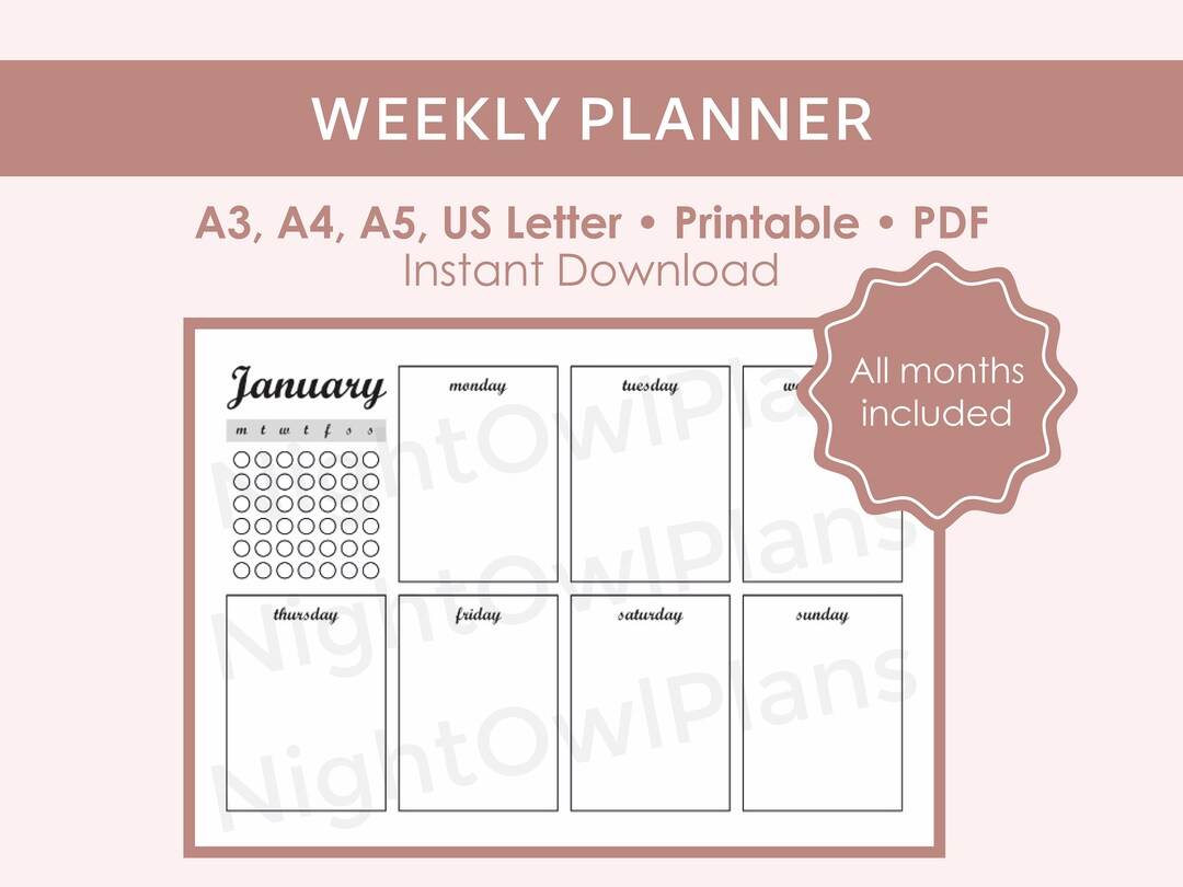Printable Weekly Planner A3 A4 A5 US Letter Week - Etsy