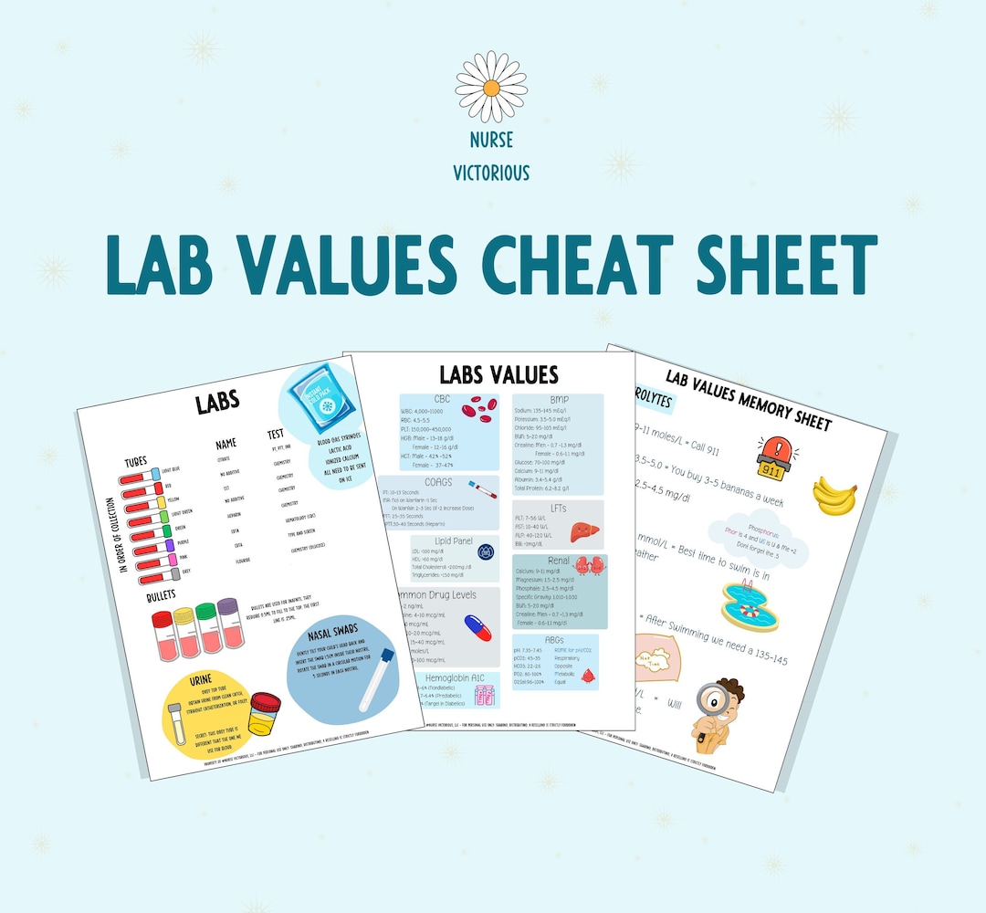 Lab Values Cheat Sheet With Memory Tricks| NCLEX | Nursing Notes - Etsy