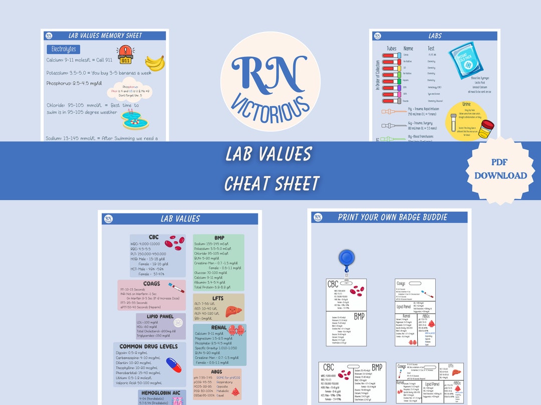 Lab Values Cheat Sheet With Memory Tricks NCLEX Nursing - Etsy