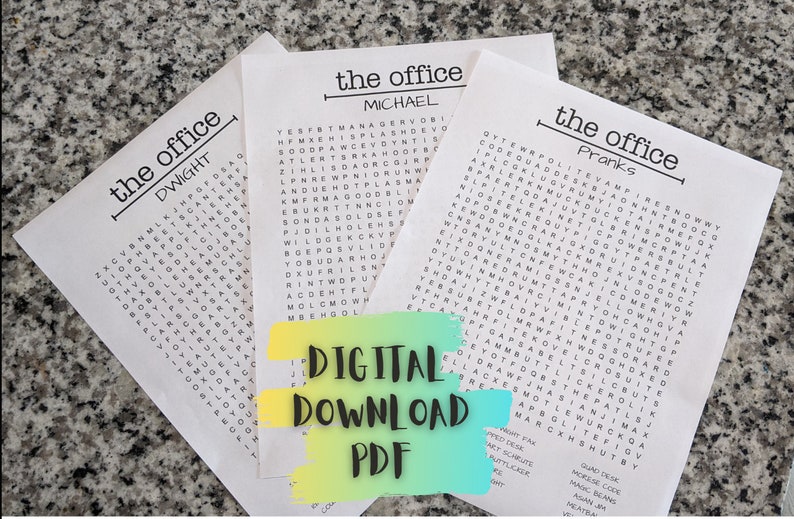 The Office Word Searches (pack of 3) Instant Download, PDF Printable ...