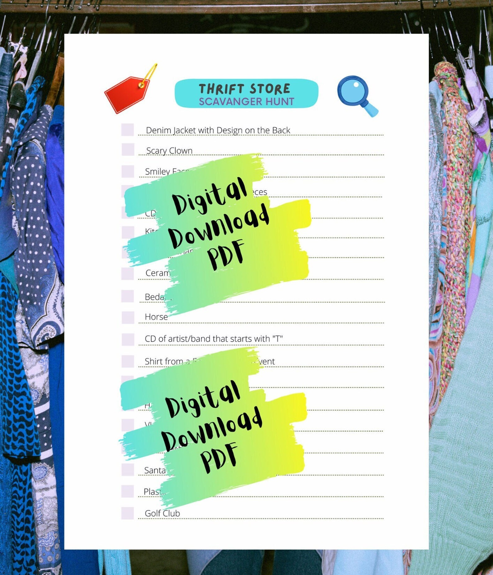 Thrift Store Scavenger Hunt (printable PDF) Instant Download Game ...