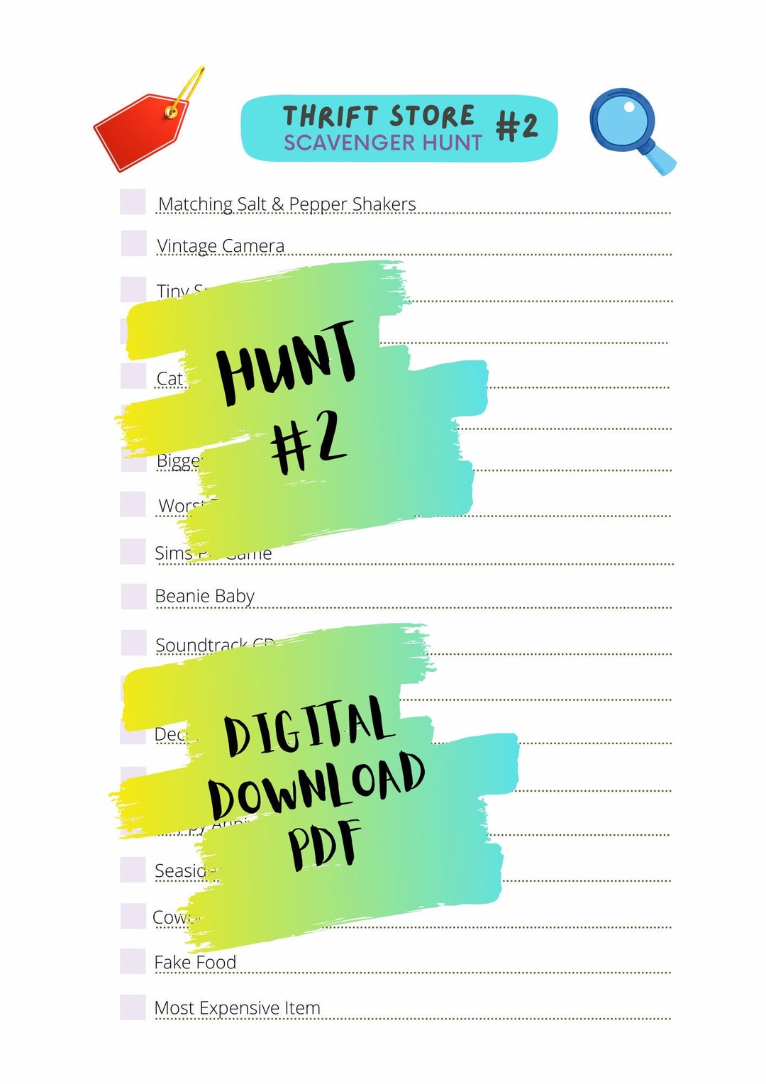 Thrift Store Scavenger Hunt 2 printable PDF Instant - Etsy