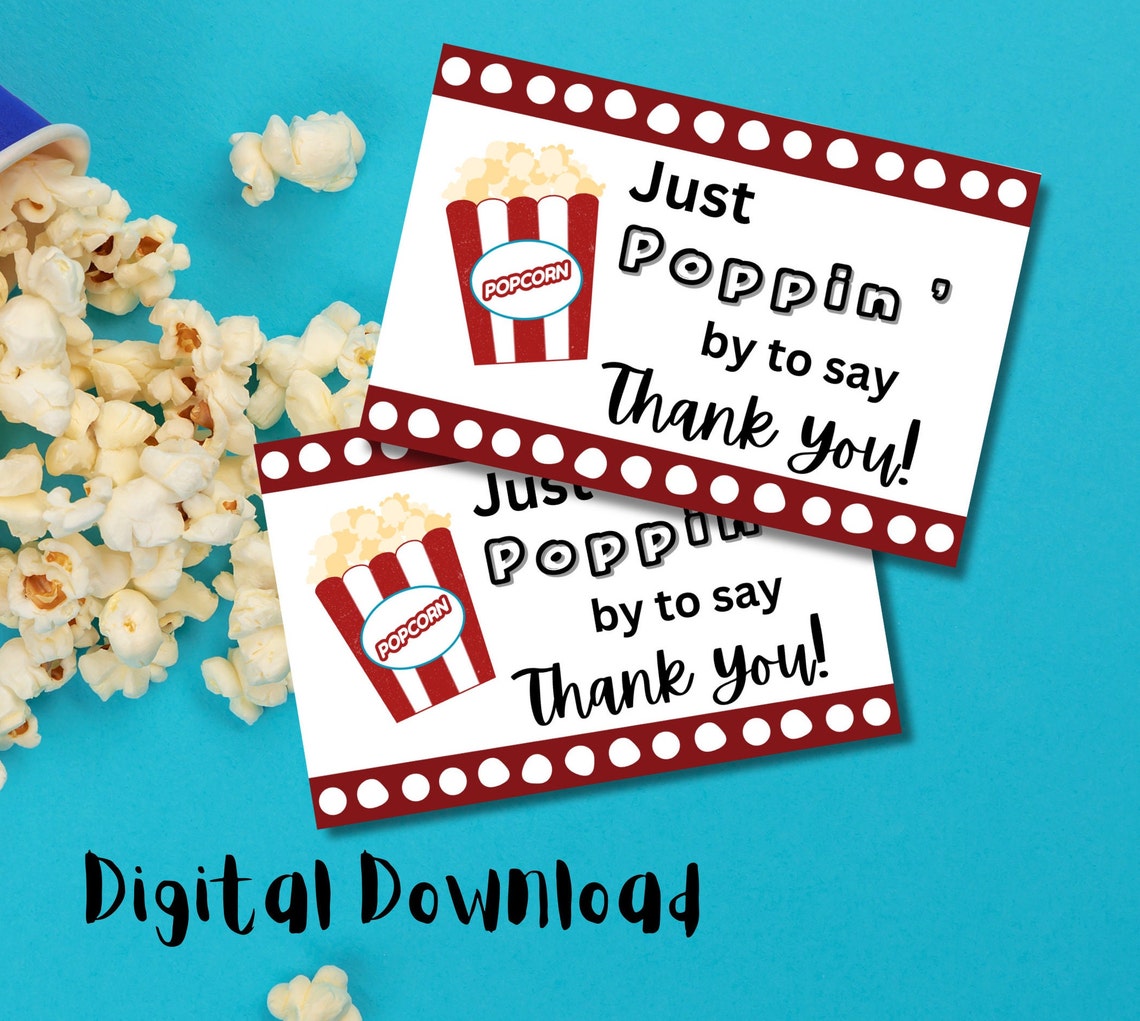 Poppin' by Appreciation Gift Tag - Popcorn Thank You Digital Download ...