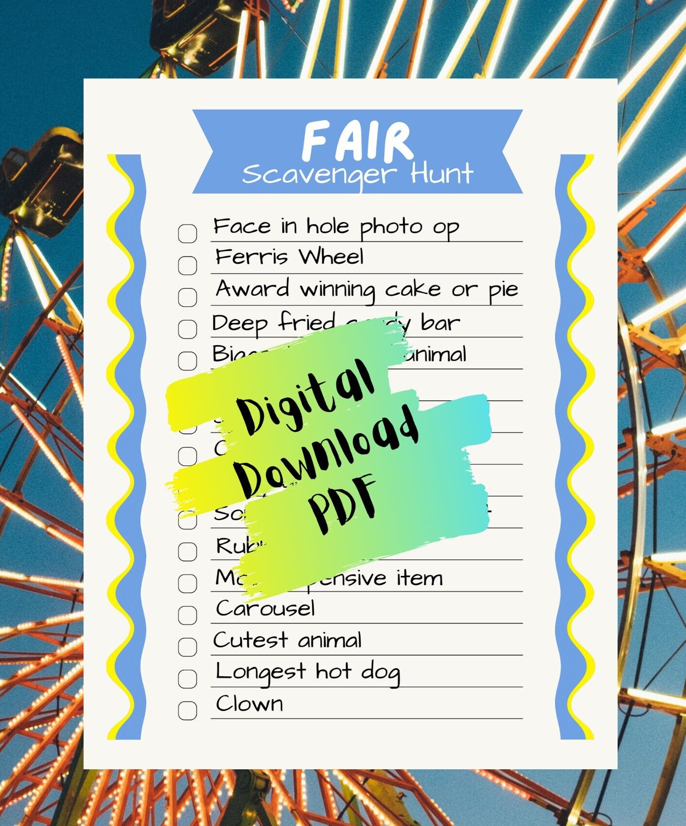 Fair Scavenger Hunt - Printable, Digital Download, PDF, Carnival, State ...