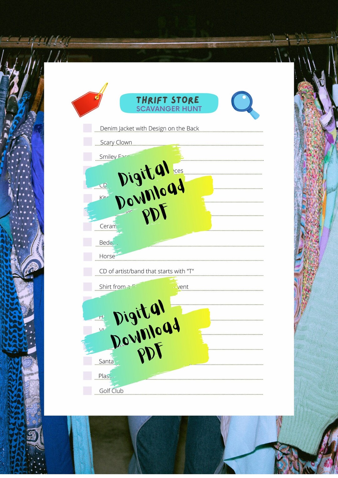 Thrift Store Scavenger Hunt printable PDF Instant Download Game, Great ...