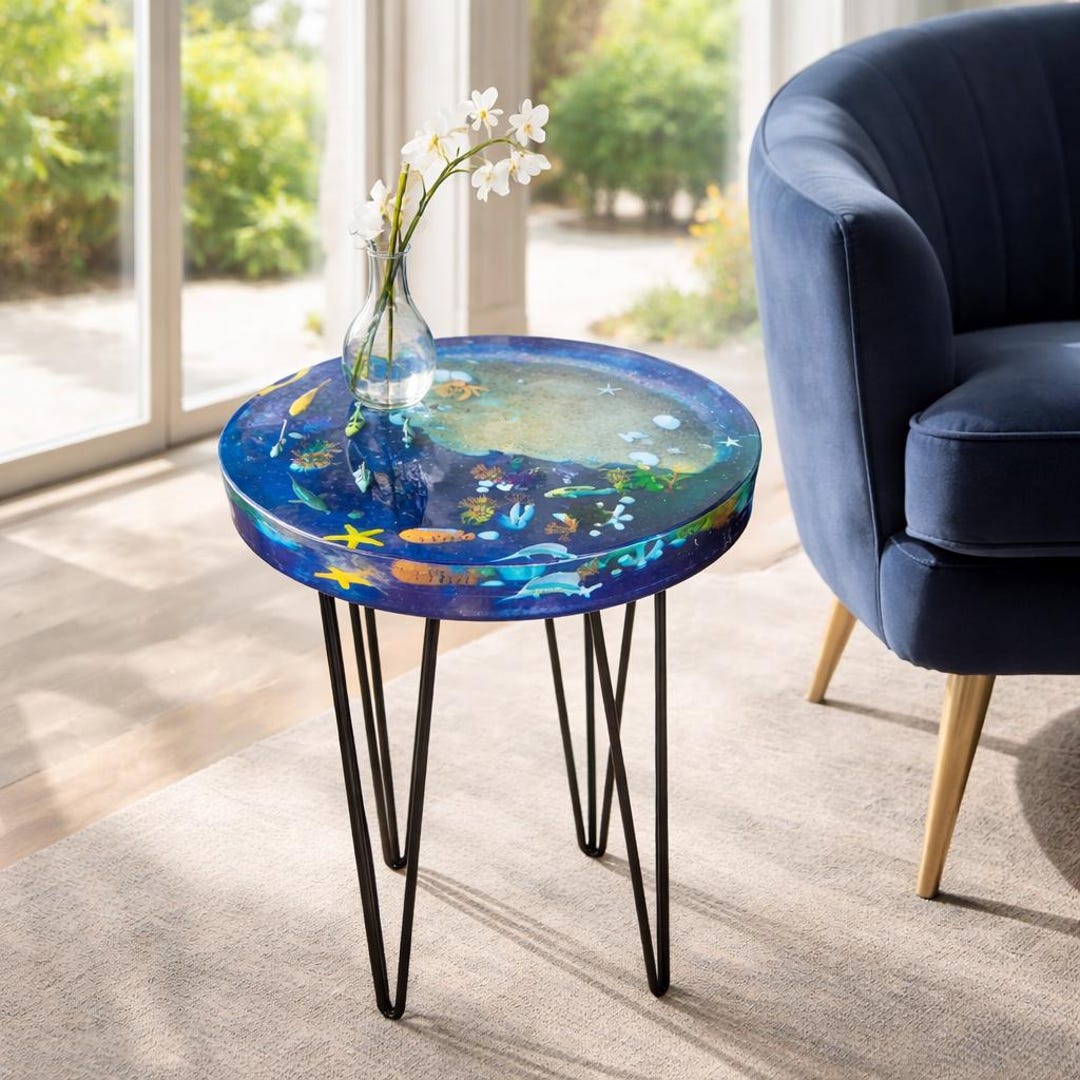 Ocean Reef Resin Epoxy Side Table - Etsy