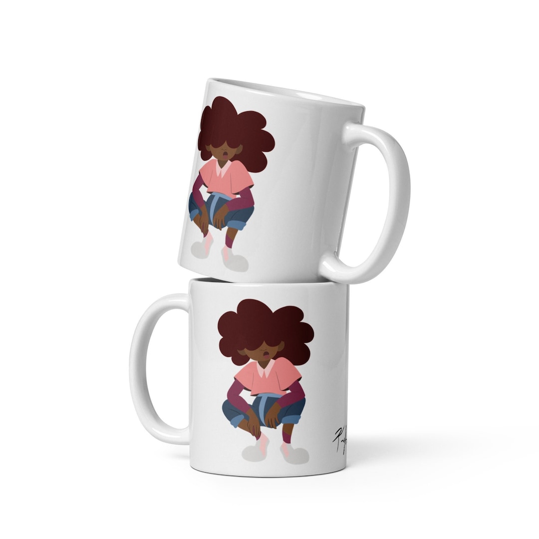 Pink Fro Black Girl Cartoon White Glossy Mug - Etsy