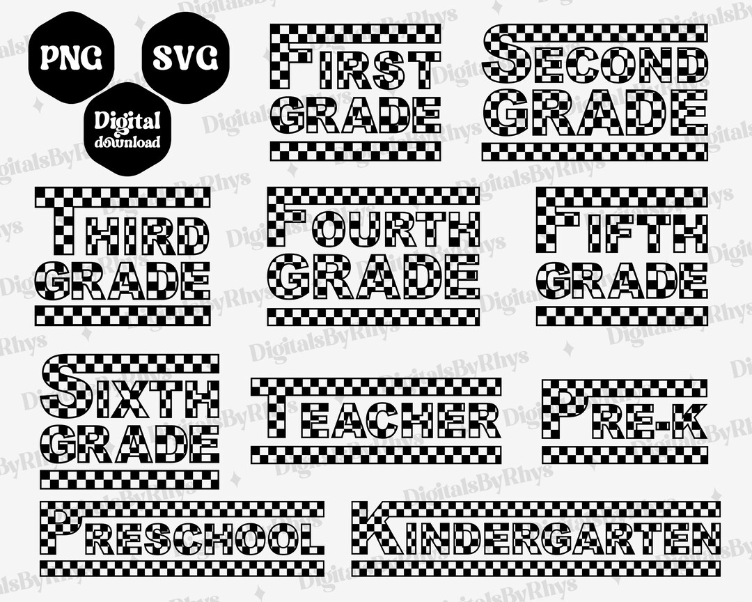 Checkered School Grades SVG PNG Bundle Checkered Teacher SVG Checkered ...