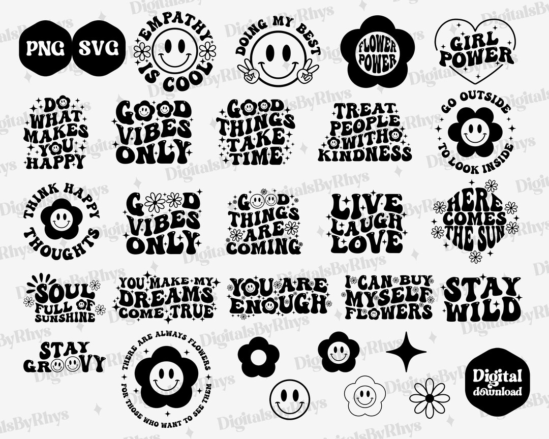 Groovy Hippie SVG PNG Bundle Boho Bundle Groovy SVG Hippie Png Kindness Bundle Groovy Quote ...