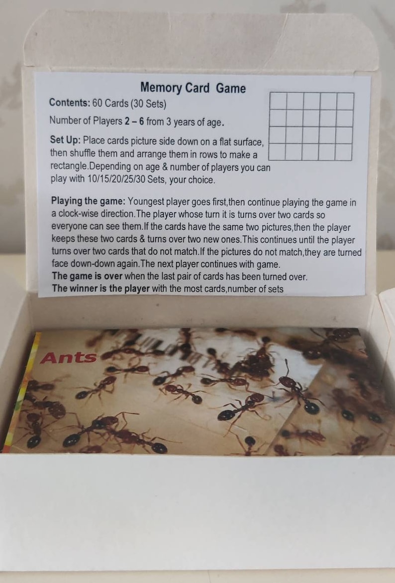 Memory Card Game Insects / Bugs for Kids & Adults 30 Sets / 60 Cards ...