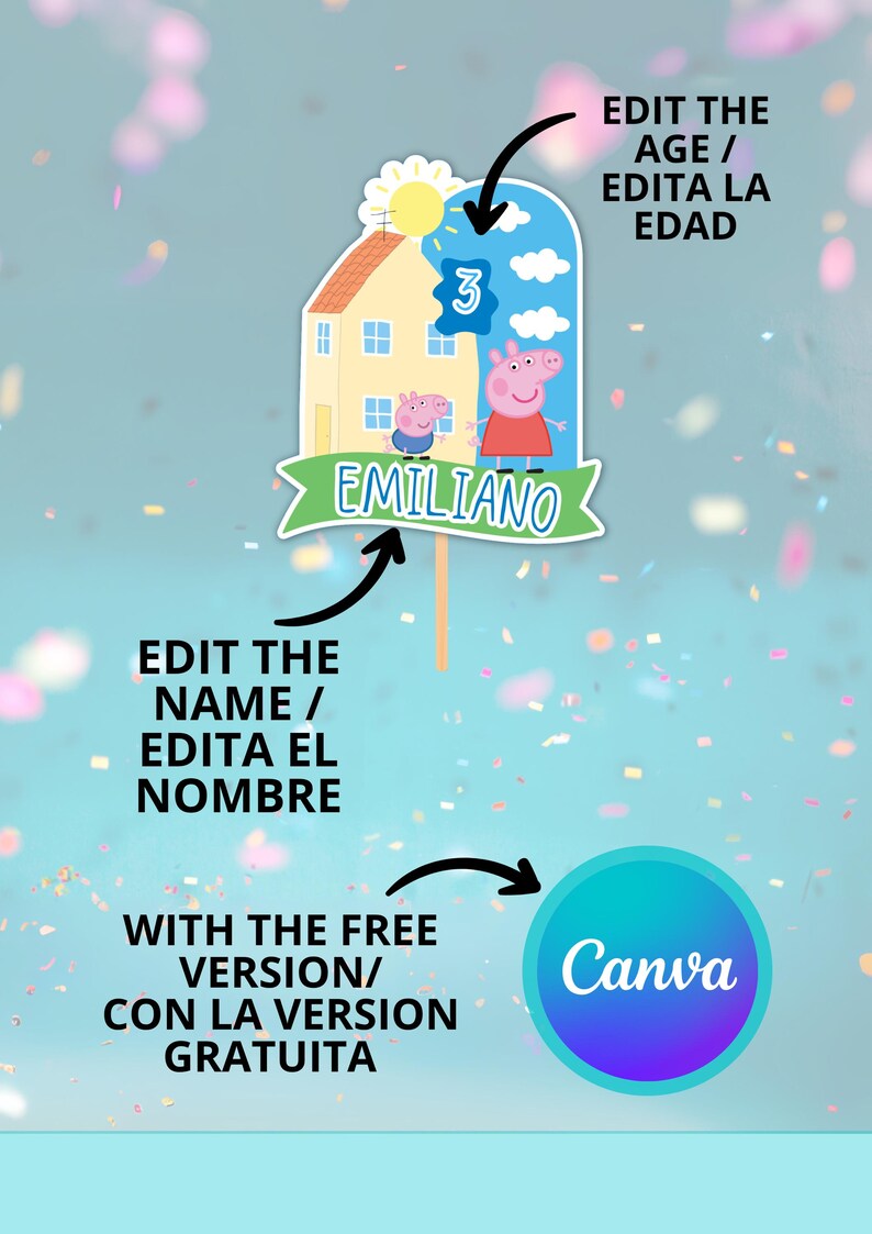 Editable Peppa Pig Cake Topper – Personalized Birthday Printable ...