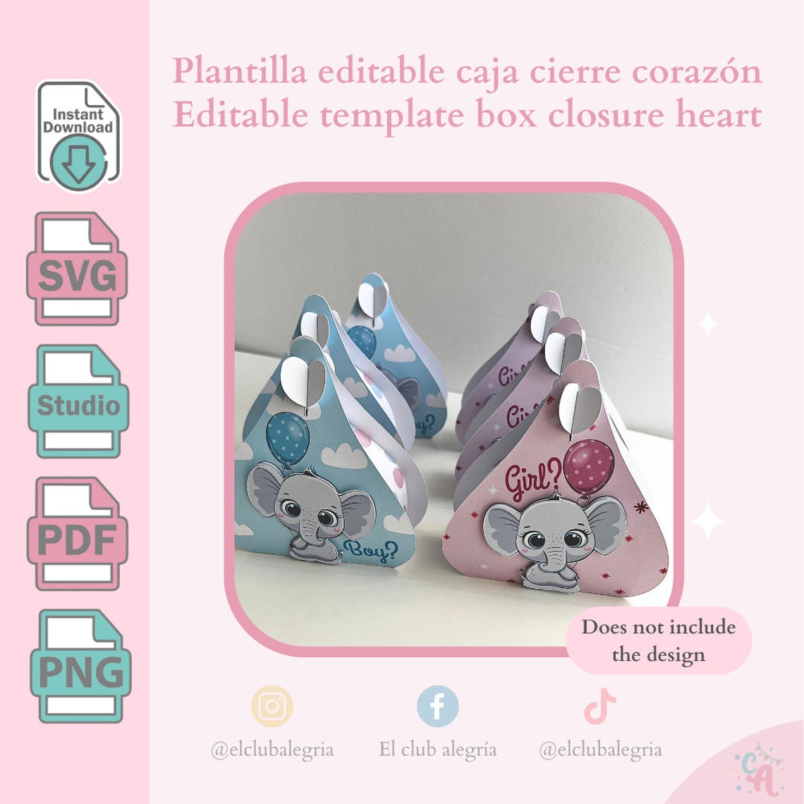 Plantilla editable Cajita cierre Corazon SVG/ editable template Box ...