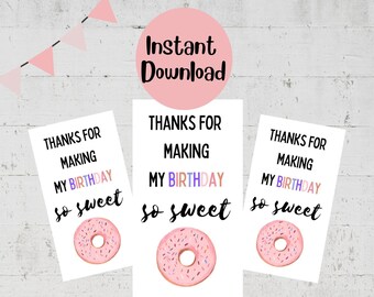 Birthday Thank You Tags, Thank You for Making My Birthday so Sweet Tags ...