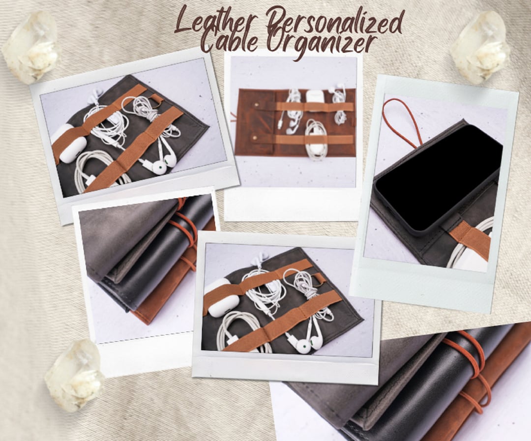Leather Cable Case Travel Cable Organizer Tech Cord Accessory ...