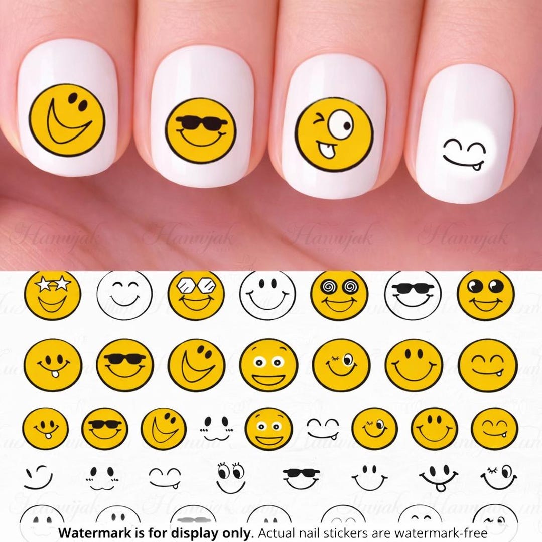 Emoji Nail Decals Emotion Faces Nail Sticker Peel & Stick - Etsy