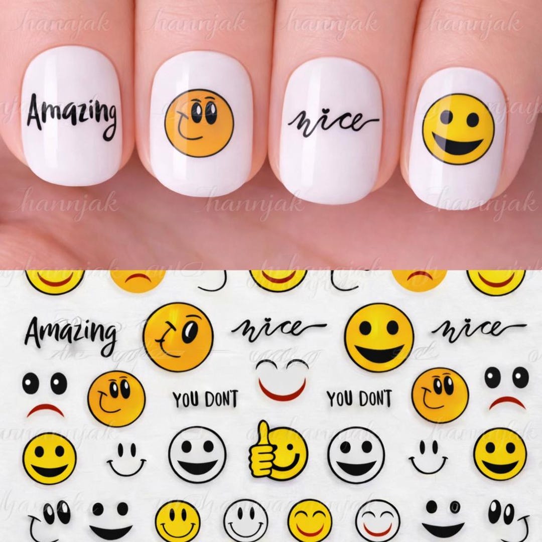 Emoji Nail Decals Emotion Smiley Faces Nail Sticker Peel & Stick - Etsy