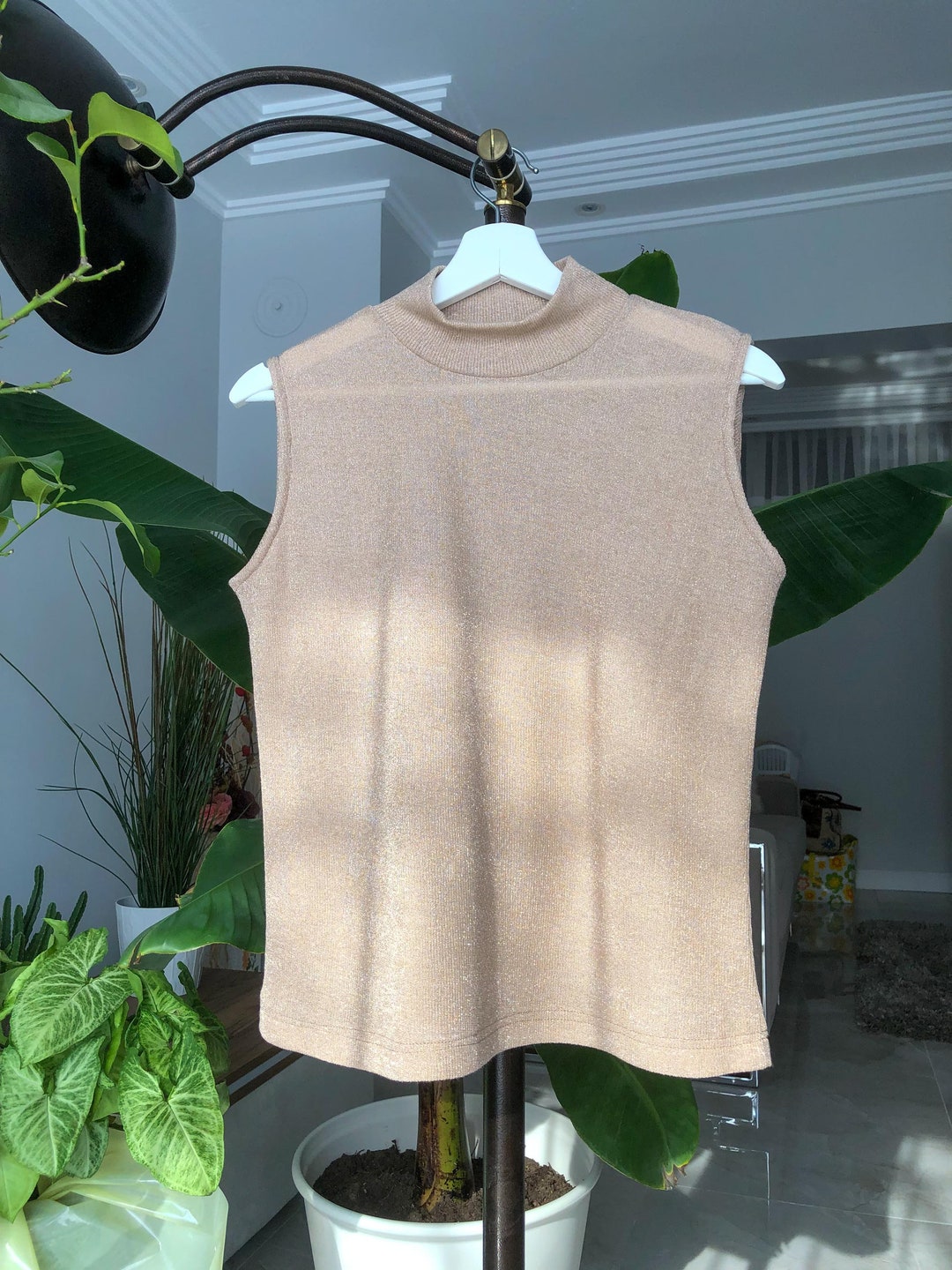 Sleeveless Gold Turtleneck, Gold Top, Gold Blouse, Lycra Basic ...