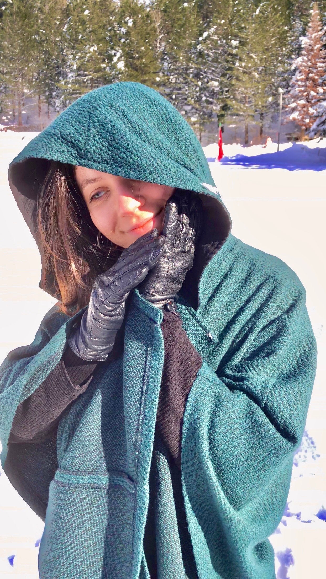 Green Hooded Cape Cloak With Belt Detail - Exquisite Pancho for ...