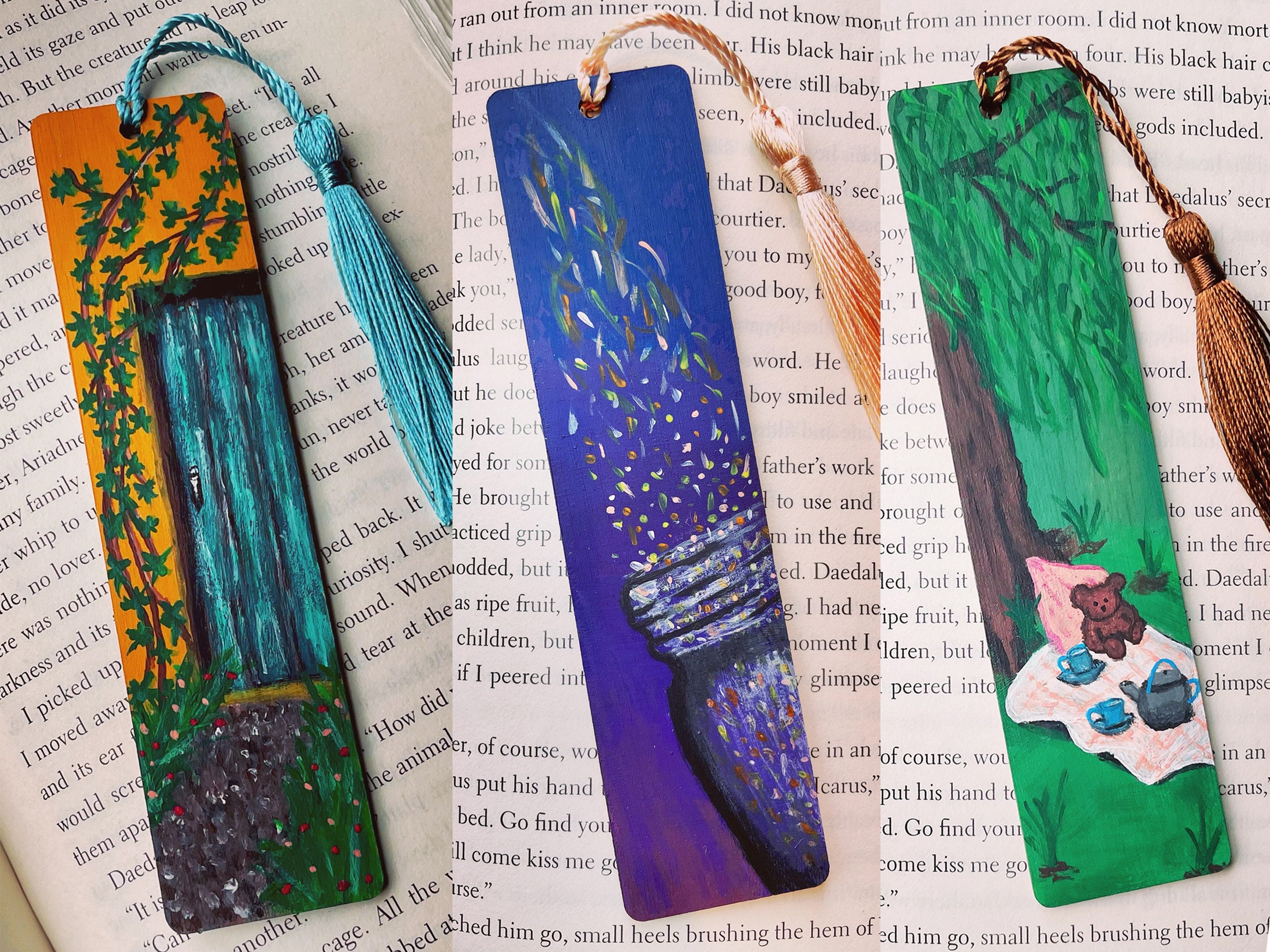 Hand-painted Wooden Bookmarks With Tassel Bookmarks for Women, Men ...