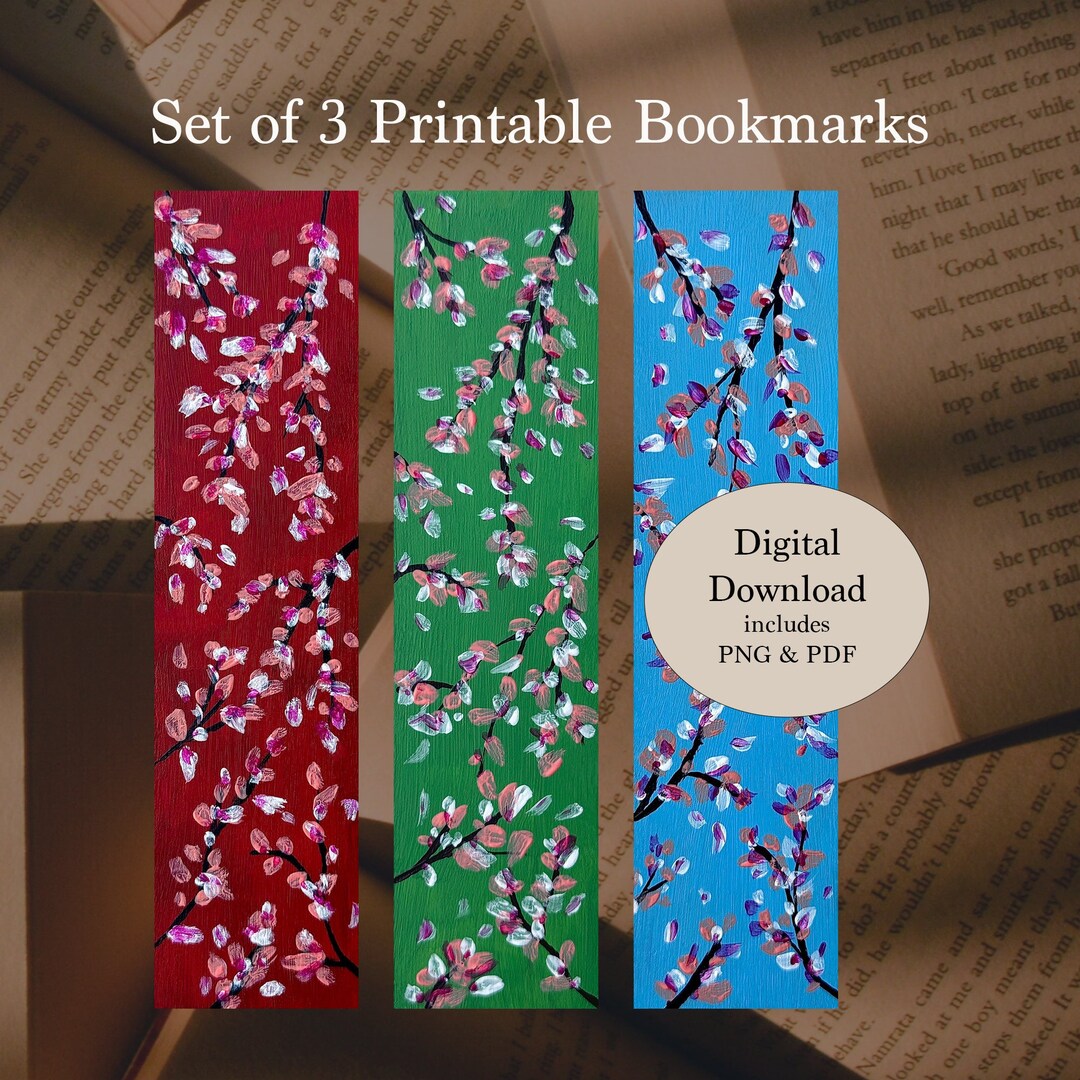 Set of 3 Printable Cherry Blossom Bookmarks for Adults PNG & PDF ...