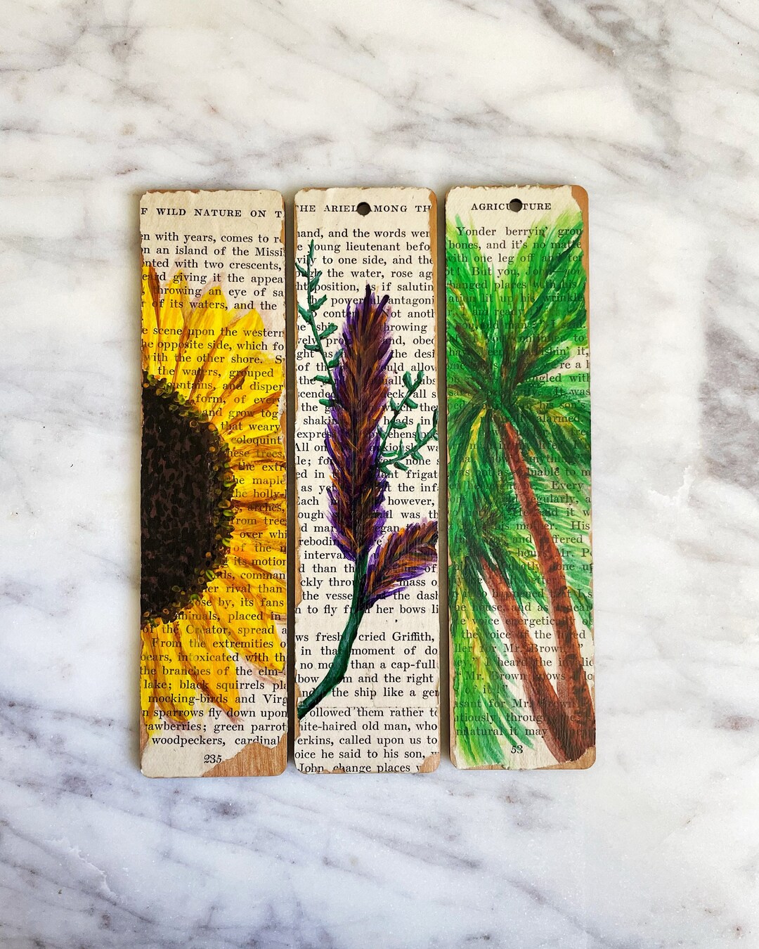 Painted Botanical Decoupage Bookmarks Flowers and Plants Painted on ...