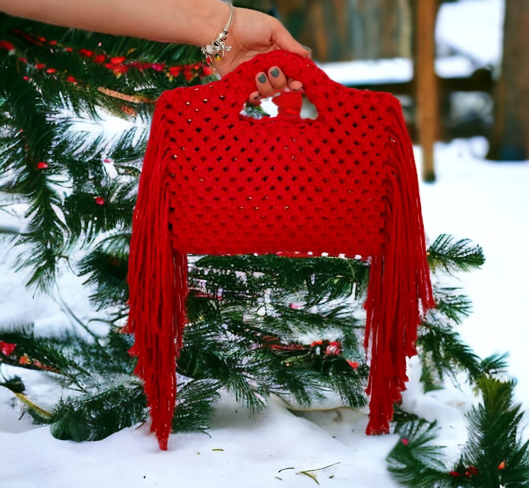 Red Macrame Clutch Bag ,fringe Bag ,boho ,handmade Gifts ,gift for Mom ...