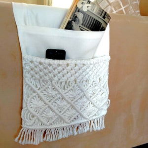 White Macrame Sofa Armrest Organizer,remote Control Holder,storage Basket,armchair Organizer ...