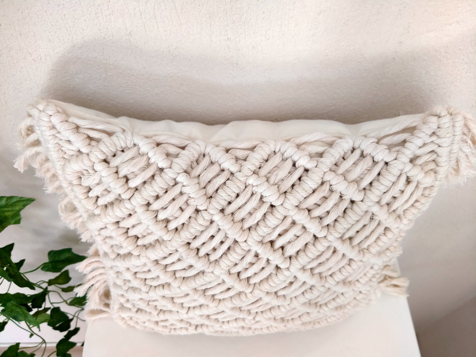 Ivory Hand Knotted Macrame Cushion Cover//bohemian Decoration Pillows ...
