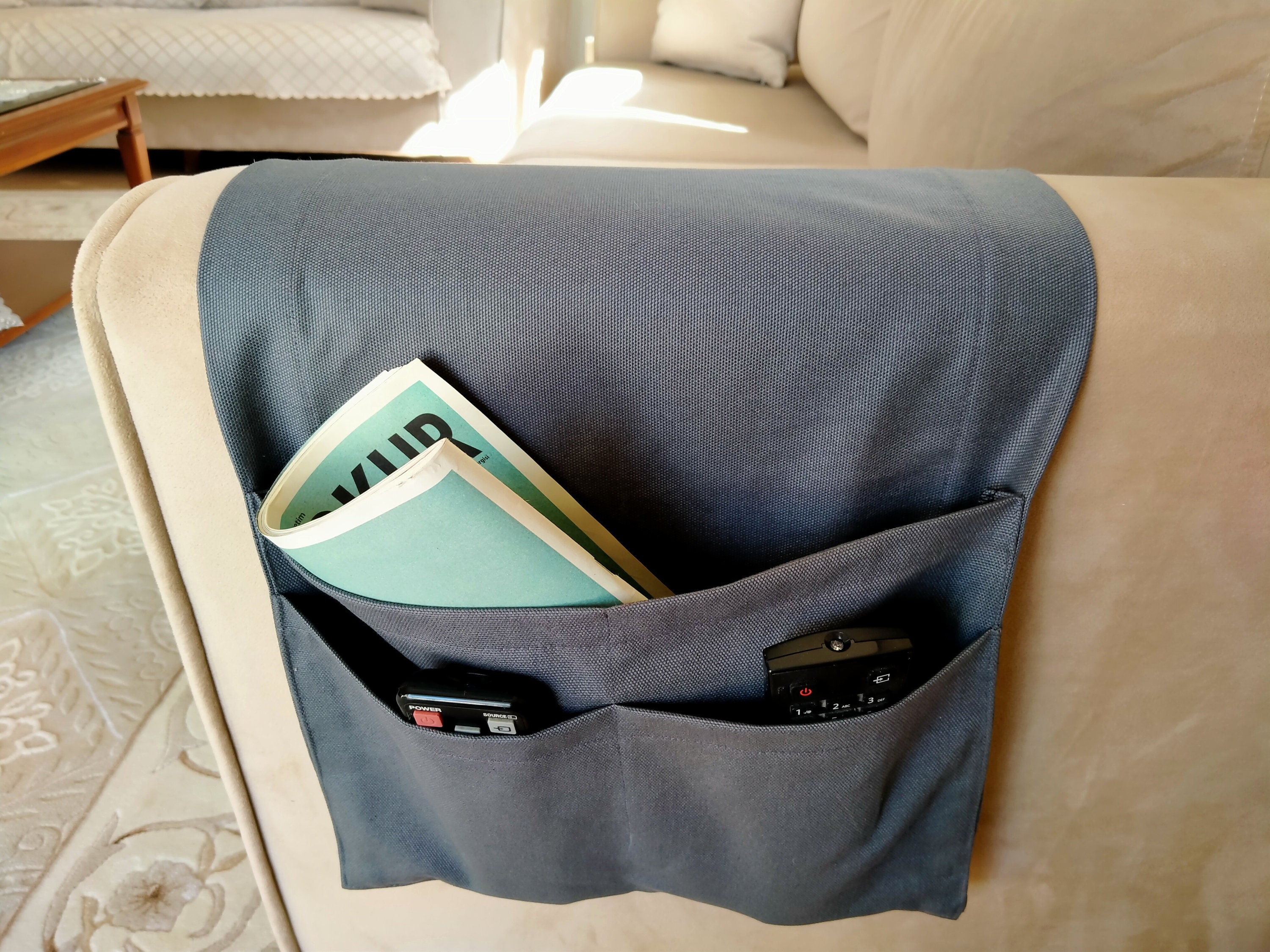 Dark Gray Canvas Fabric Remote Control Holder,storage Basket,canvas ...