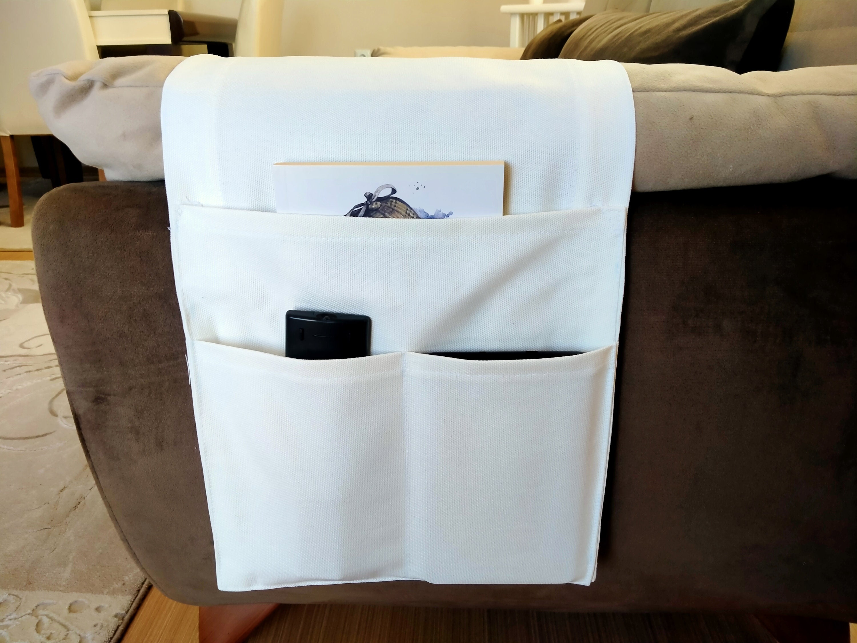 White Canvas Fabric Remote Control Holder,storage Basket,canvas ...