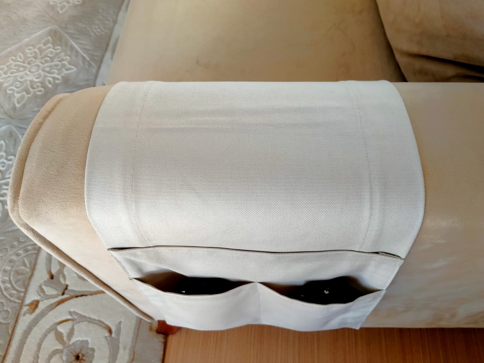 Canvas Fabric Remote Control Holder, Storage Basket, Armchair Organizer ...