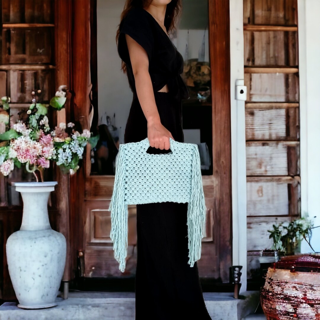 Mint Green Macrame Clutch Bag ,macrame Purse ,fringe Bag ,summer Bag ...