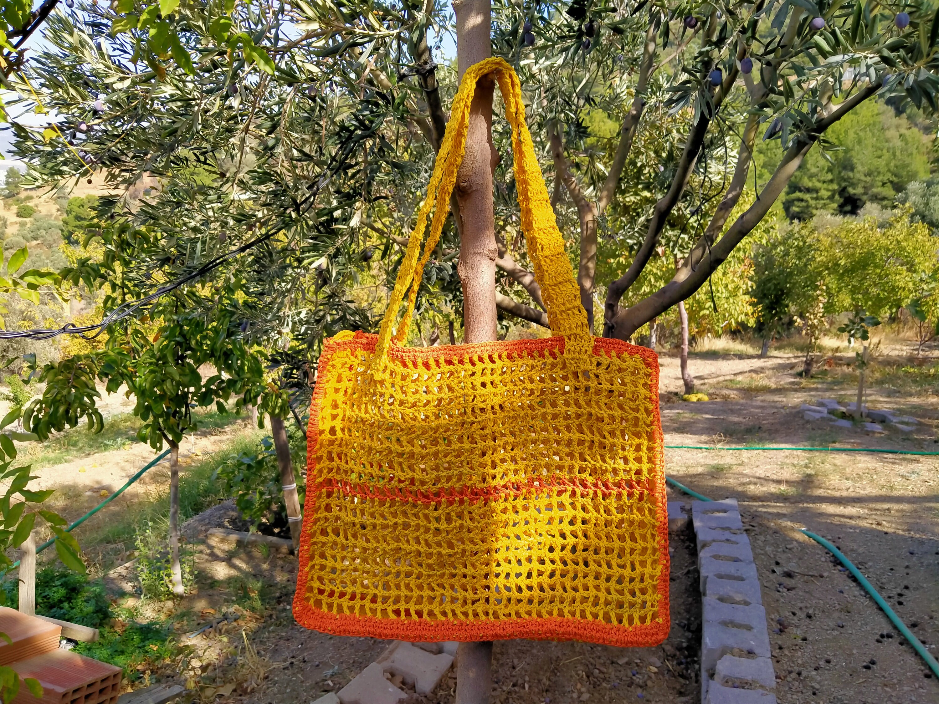 Yellow and Orange Paper Rope Shoulder Bag - Etsy