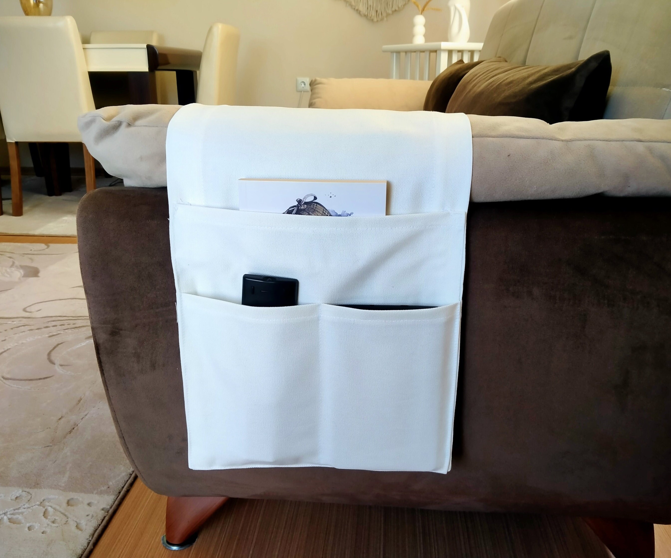 White Canvas Fabric Remote Control Holder,storage Basket,canvas ...