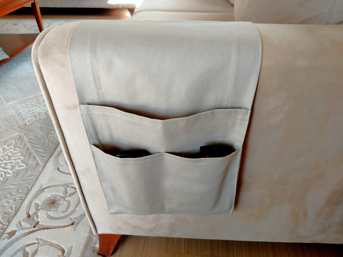 Canvas Fabric Remote Control Holder, Storage Basket, Armchair Organizer ...