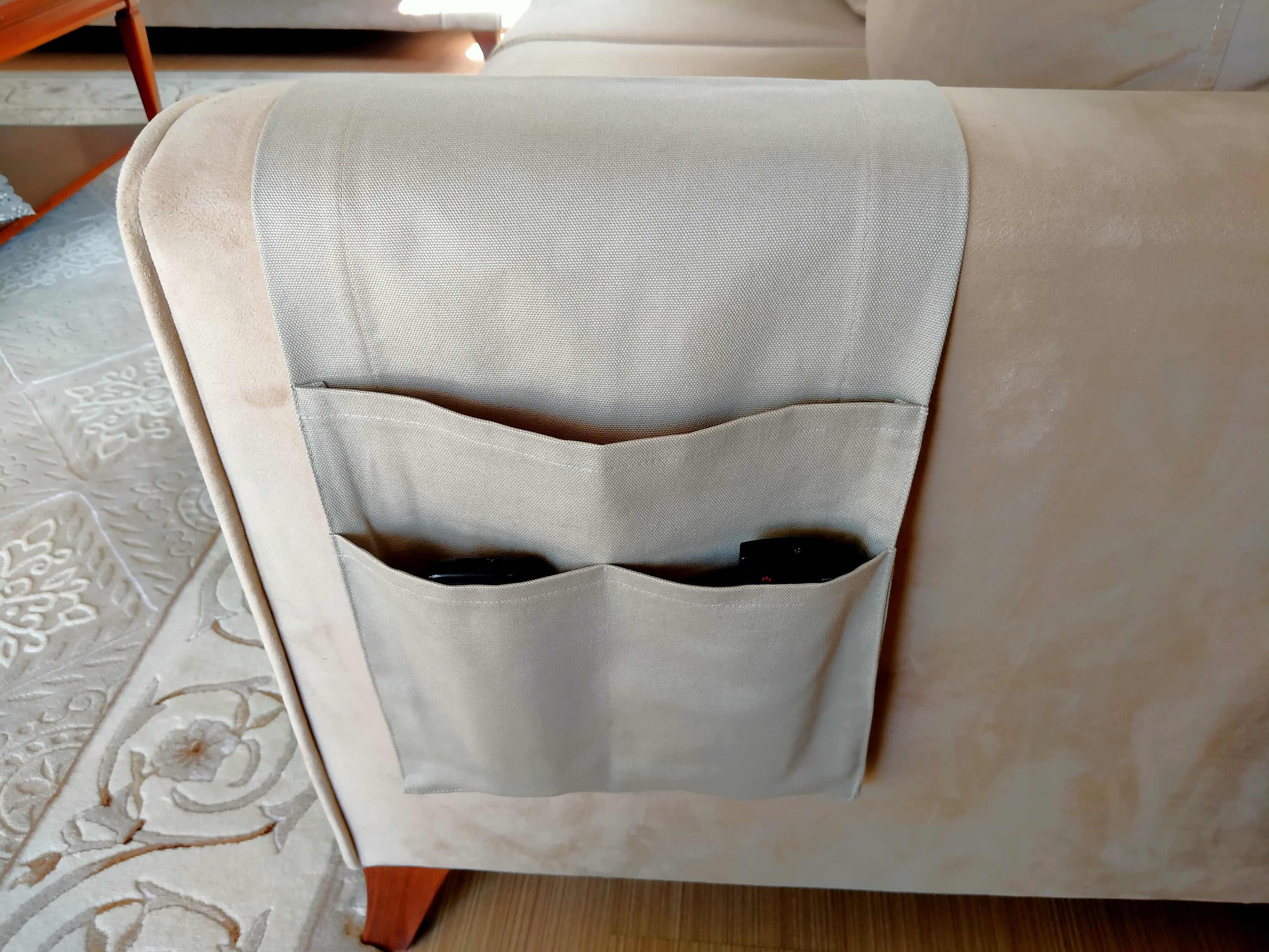 Canvas Fabric Remote Control Holder, Storage Basket, Armchair Organizer ...