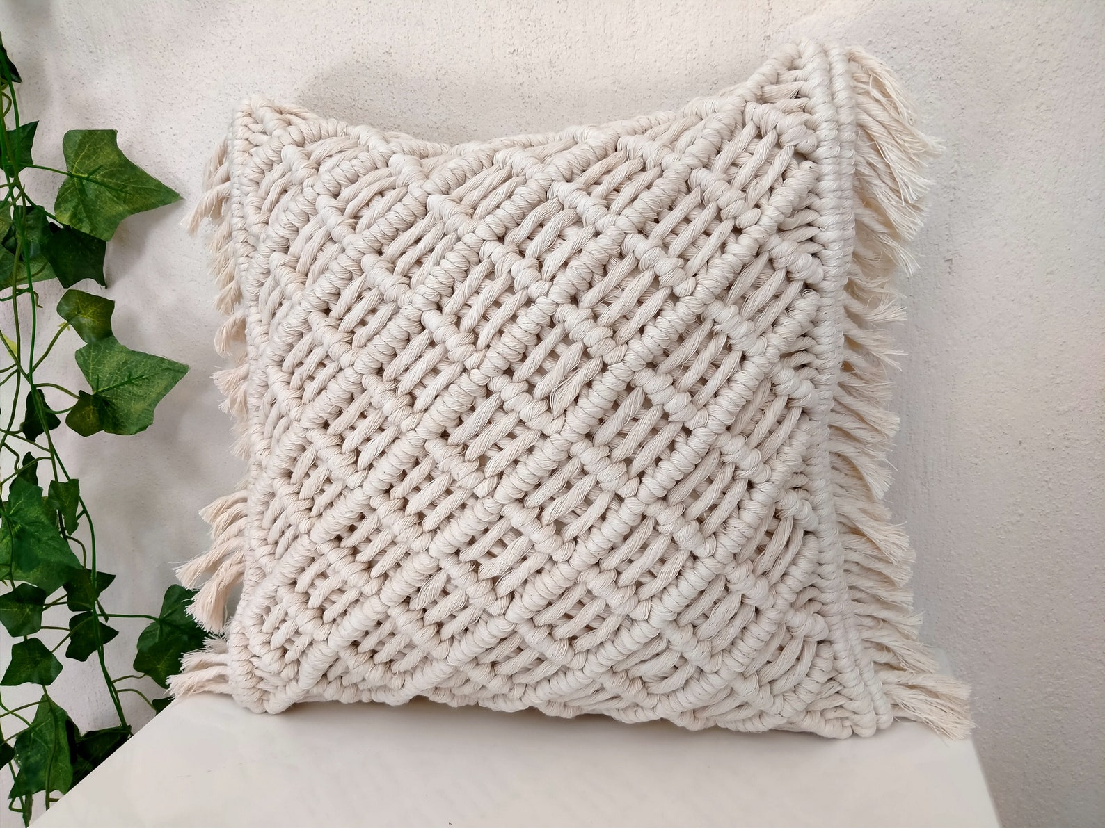 Ivory Hand Knotted Macrame Cushion Cover//bohemian Decoration Pillows ...