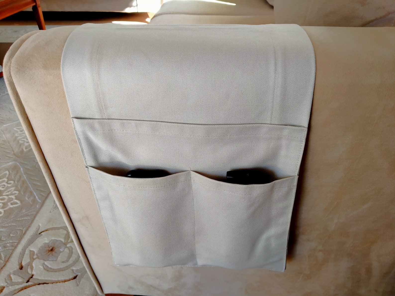 Canvas Fabric Remote Control Holder, Storage Basket, Armchair Organizer ...