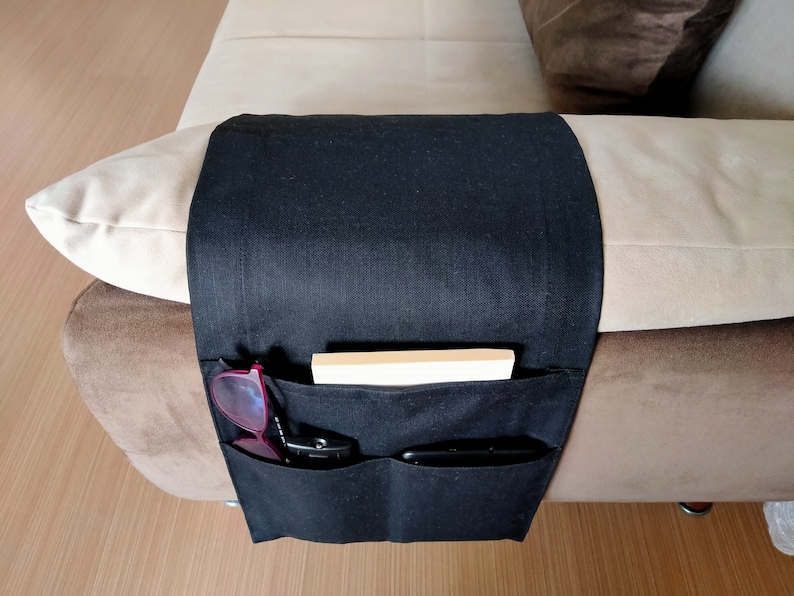 Black Armrest Organizercanvas Fabric Remote Control - Etsy
