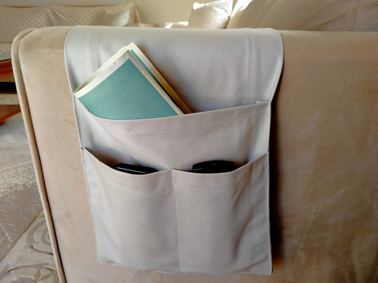 Canvas Fabric Remote Control Holder, Storage Basket, Armchair Organizer ...