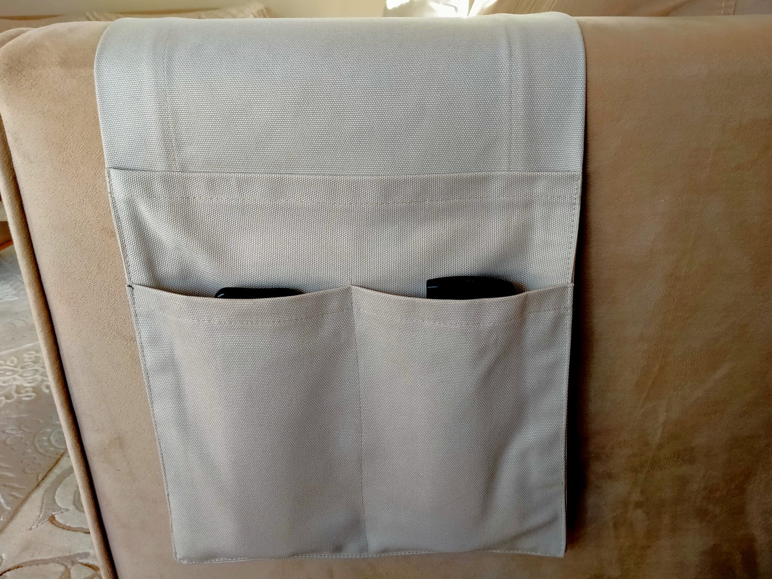 Canvas Fabric Remote Control Holder, Storage Basket, Armchair Organizer ...