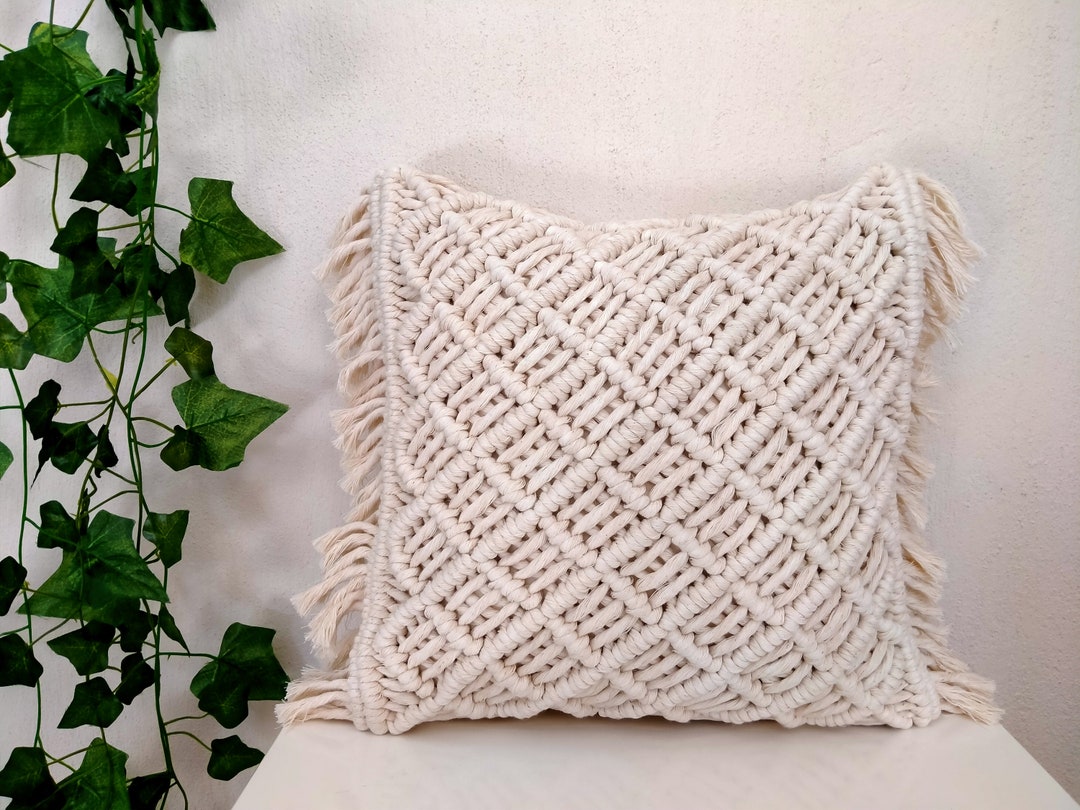 Ivory Hand Knotted Macrame Cushion Cover//bohemian Decoration Pillows ...