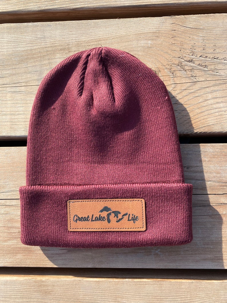 Toque With Leather Patch Great Lake Life Great Lakes - Etsy