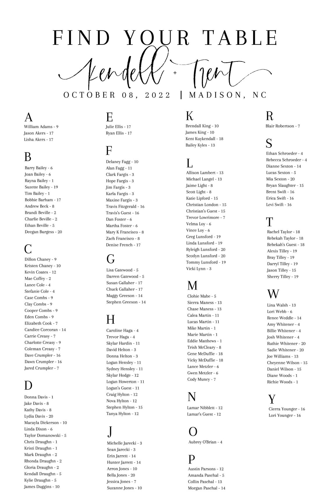 DIGITAL Seating Chart Template - Wedding Seating Chart - Find Your ...