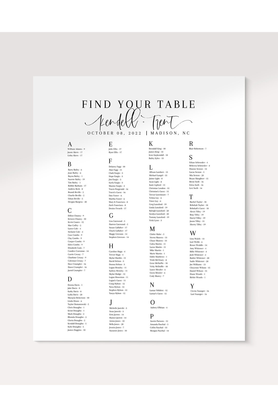DIGITAL Seating Chart Template - Wedding Seating Chart - Find Your ...
