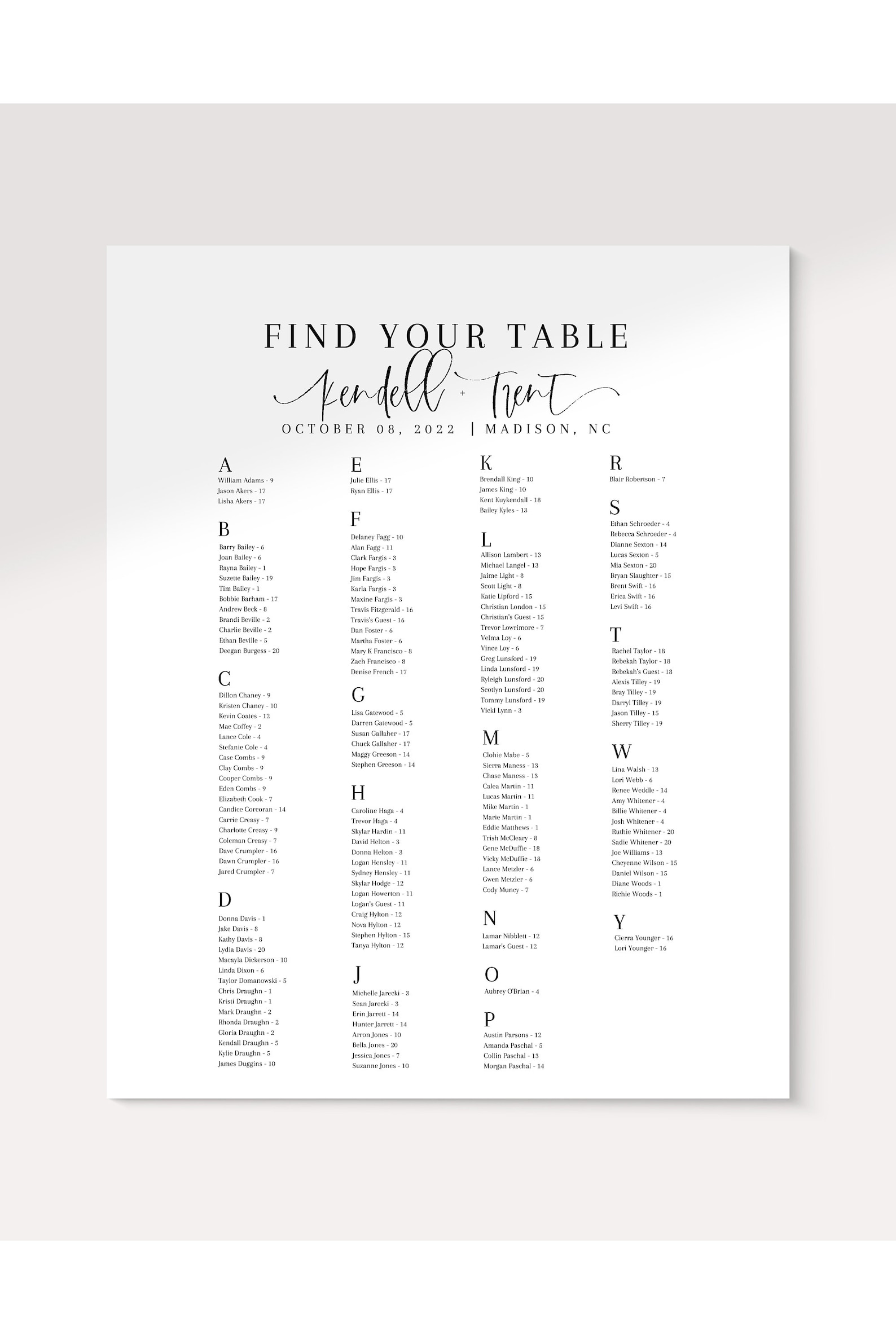 DIGITAL Seating Chart Template - Wedding Seating Chart - Find Your ...
