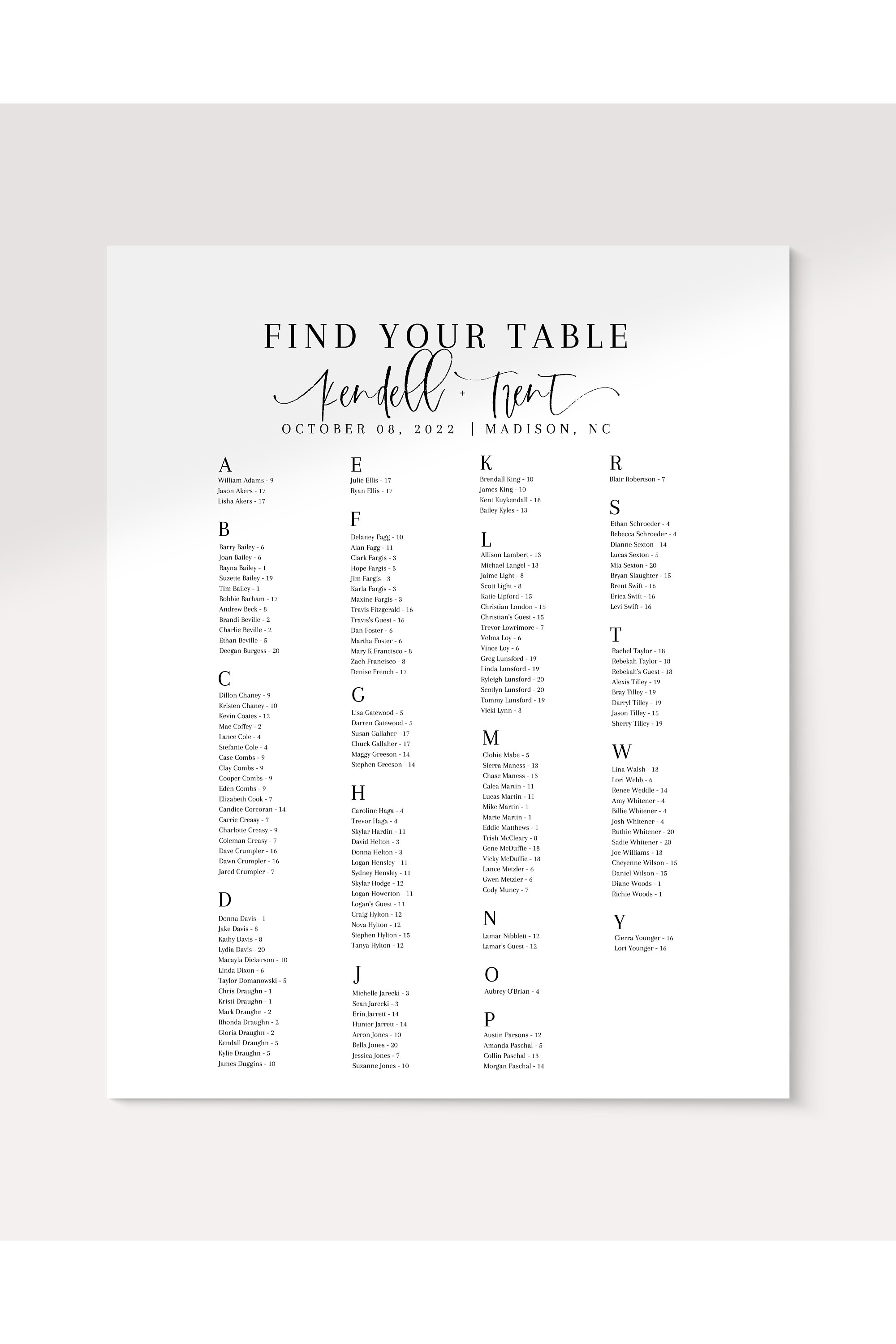 DIGITAL Seating Chart Template - Wedding Seating Chart - Find Your ...